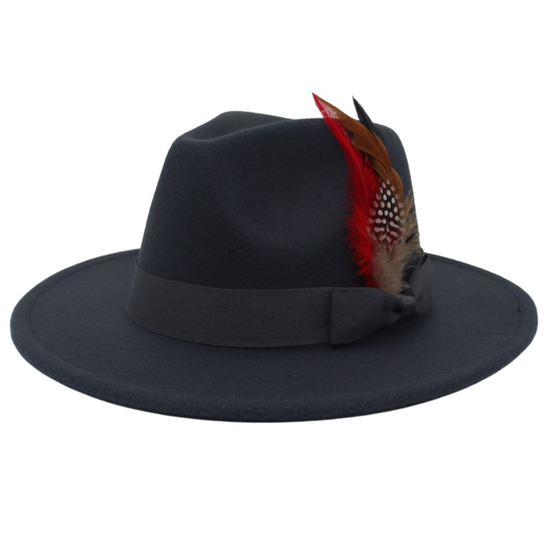 Feathered Vintage Style Fedora top hat jazz hat unisex woolen hat ...
