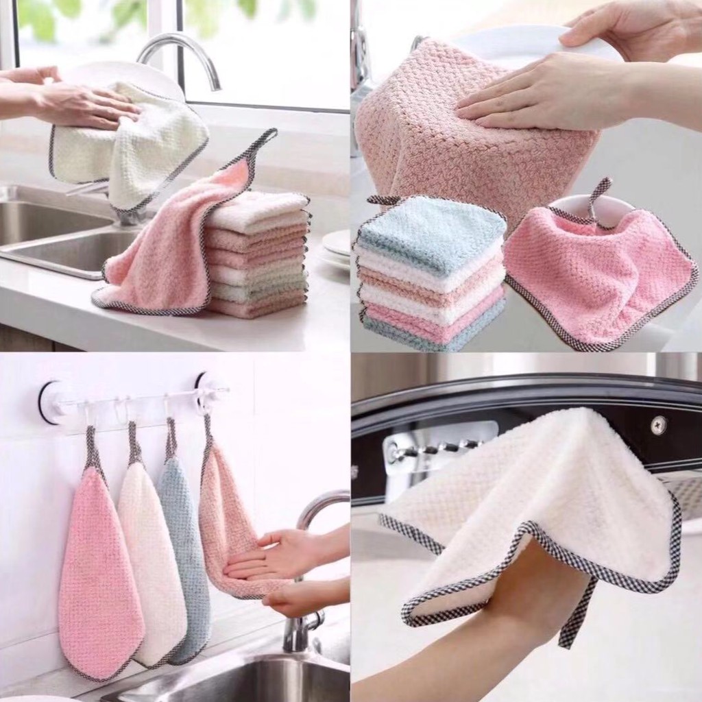 10pcs/pack Kitchen Towels Double Side Coral Fleece Soft Absorbent Dish ...