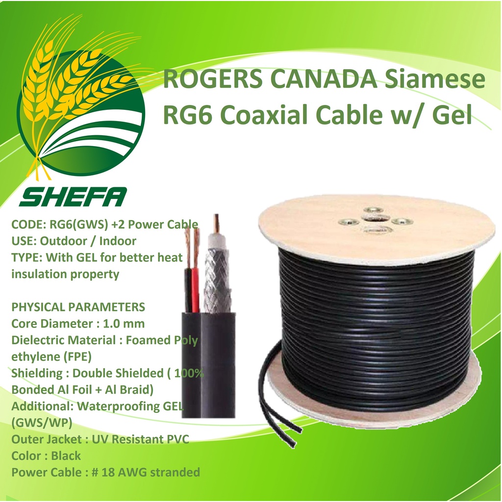 ROGERS CANADA Siamese RG6 Coaxial Cable with Gel, 1reel, 300meters ...