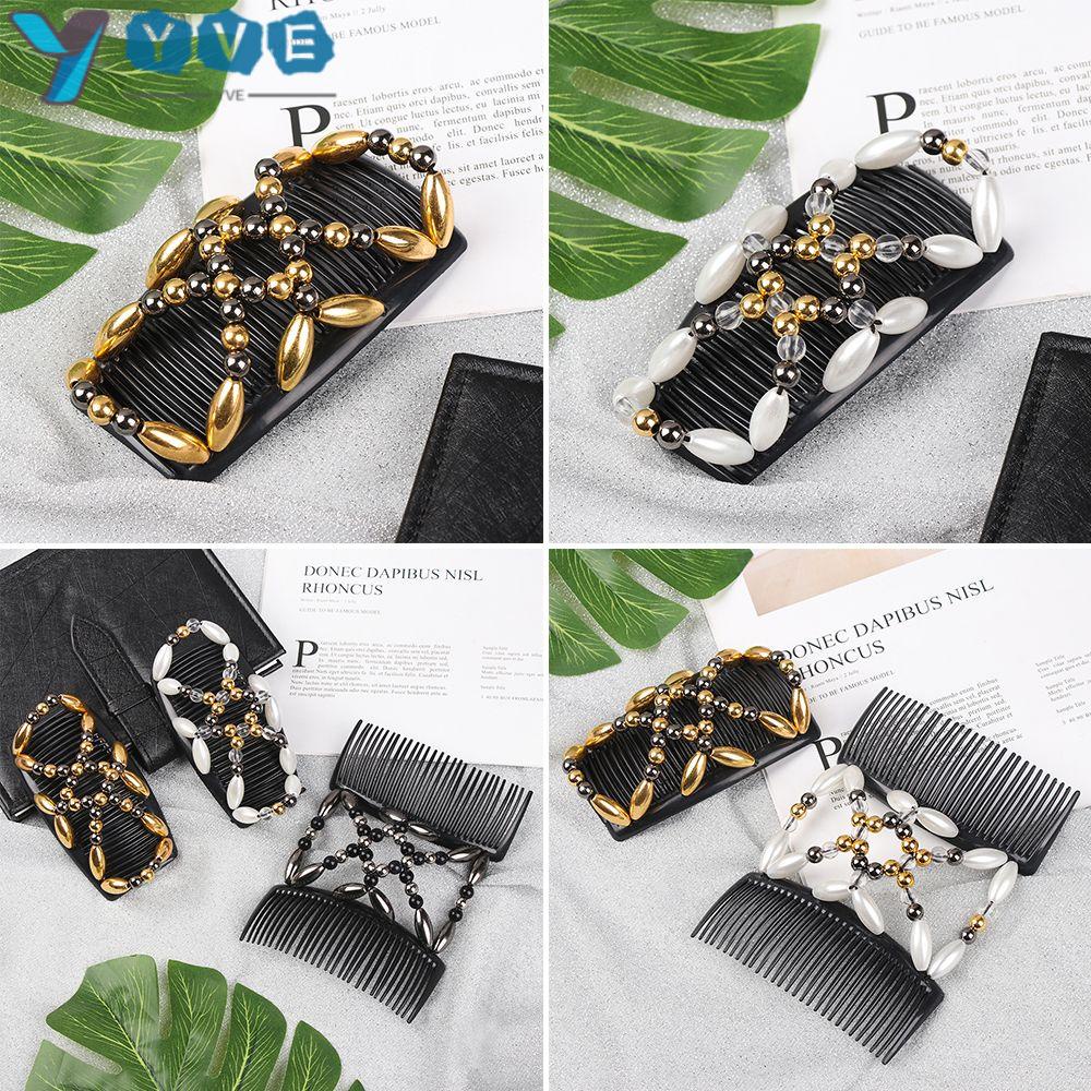 YVETTE DIY Elastic Double Magic Hair Comb Beaded Hair Clip | Shopee ...