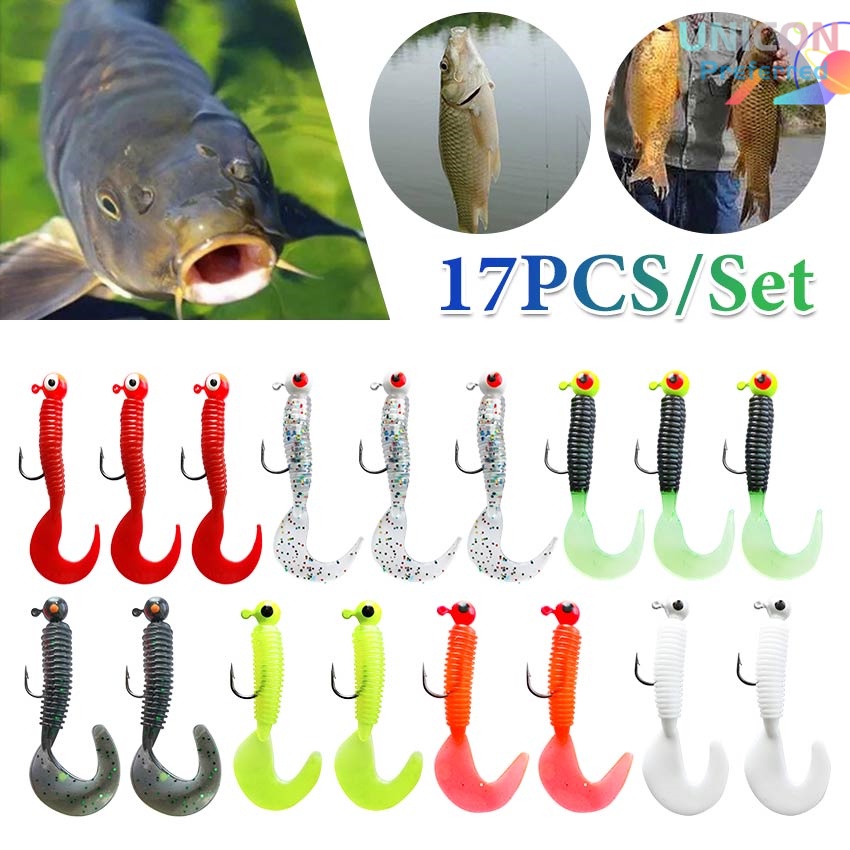 17Pcs/kit Mixed Grub Sea Fishing Lure Bait Set Soft hard Baits Lead Jig ...