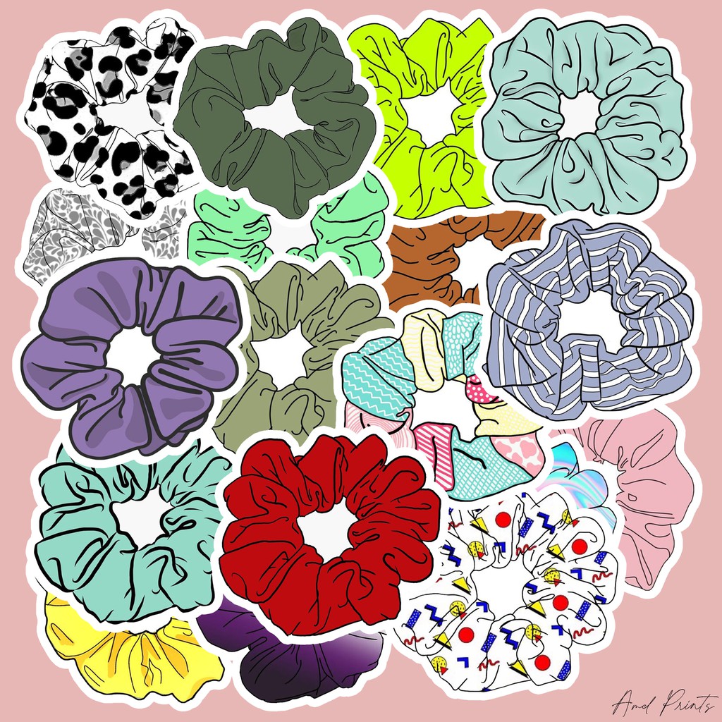 50 PCS Scrunchie Scrunchies Aesthetic Graffiti Sticker Set - 3CM, 4.5CM ...