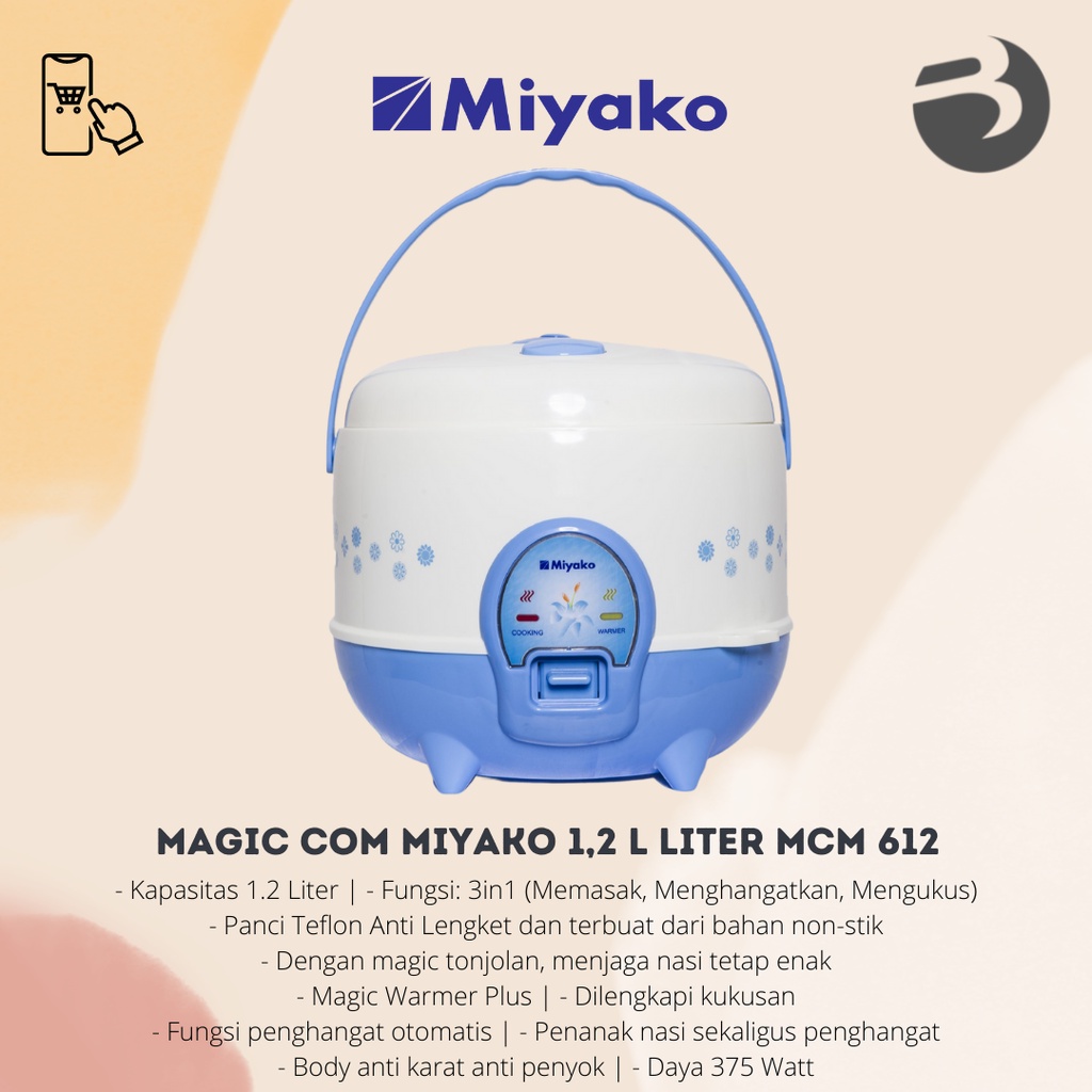 Rice Cooker / Magic Com Miyako 1,2 L Liter MCM 612 / MCM 512C | Shopee ...