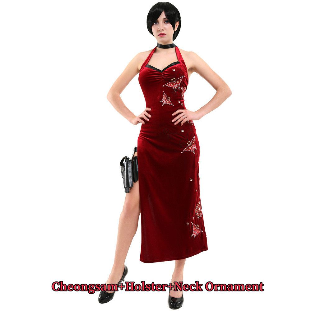 New Resident Evil Ada Wong Cosplay Costume Embroidered Cheongsam Style