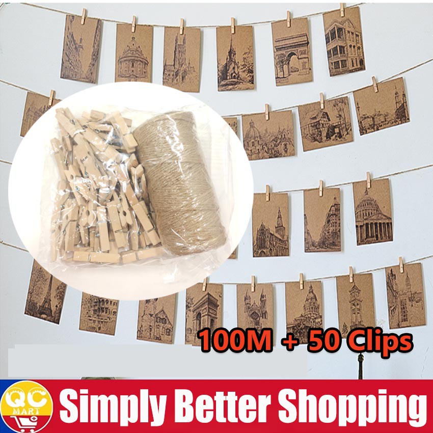 100M DIY Jute Twine Burlap String Hemp Rope Party Wedding Wrapping ...