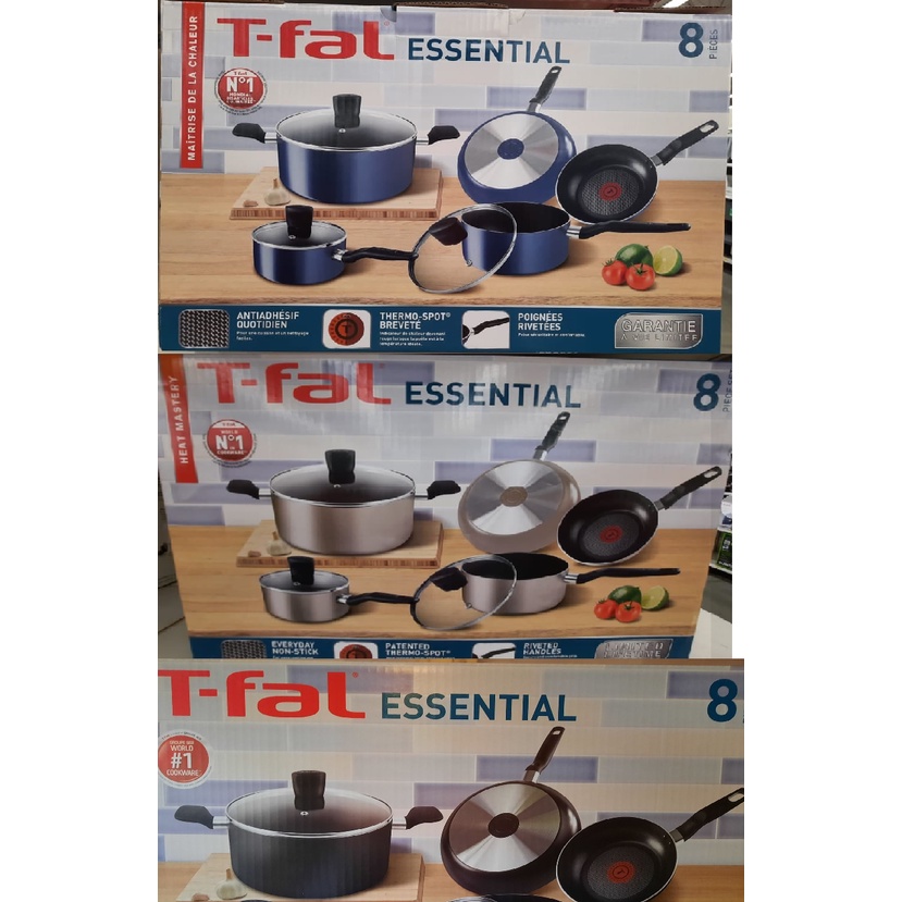Brand New, Original and Imported T-fal Essential 8PC Cookware Set - (Black, Blue, Silver ...