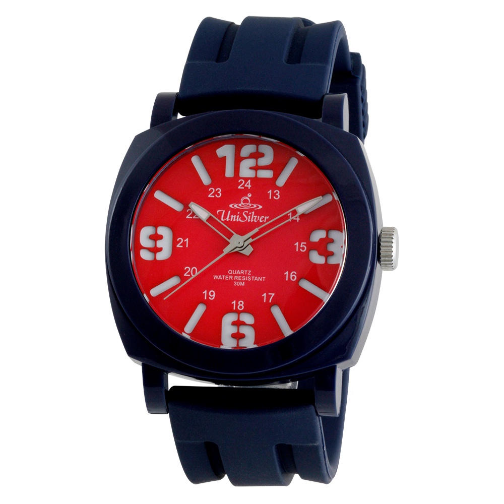 UniSilver TIME KONVEX STENCIL Men's Large Analog Red/Dark Blue Rubber ...