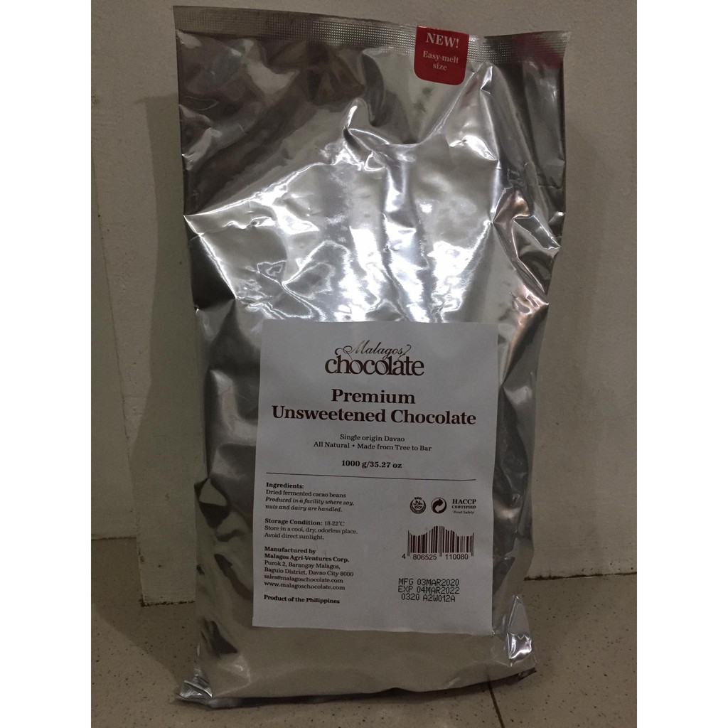 Malagos Chocolate Premium Unsweetened 1kg | Shopee Philippines