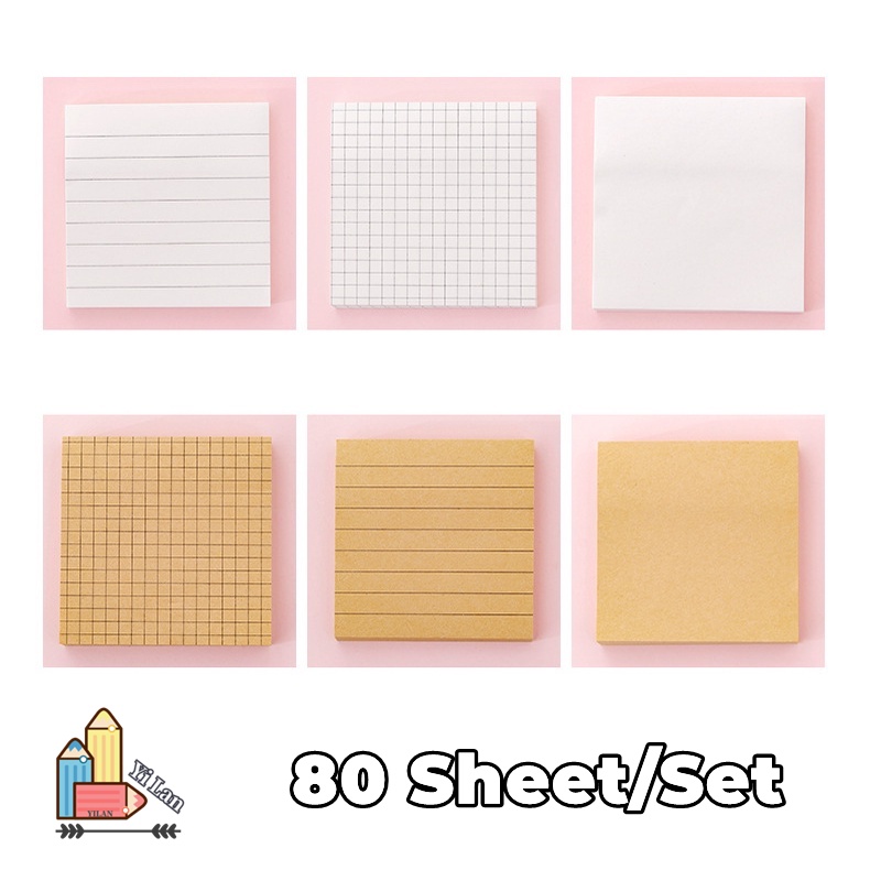 Yilan 80 sheets/set Blank Horizontal Grid Sticky Notes Checkered ...