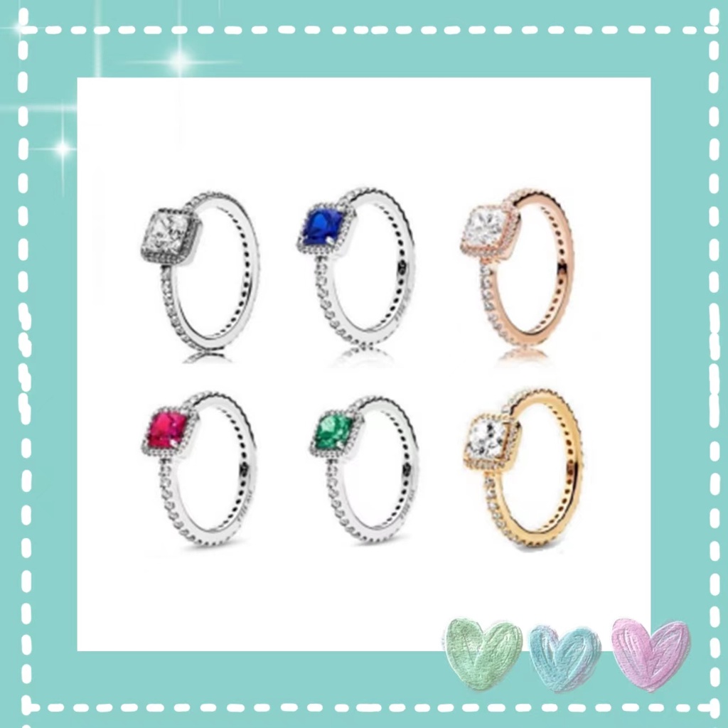 925 silver Pan-less Square Sparkle Halo Ring with box Valentine's day ...