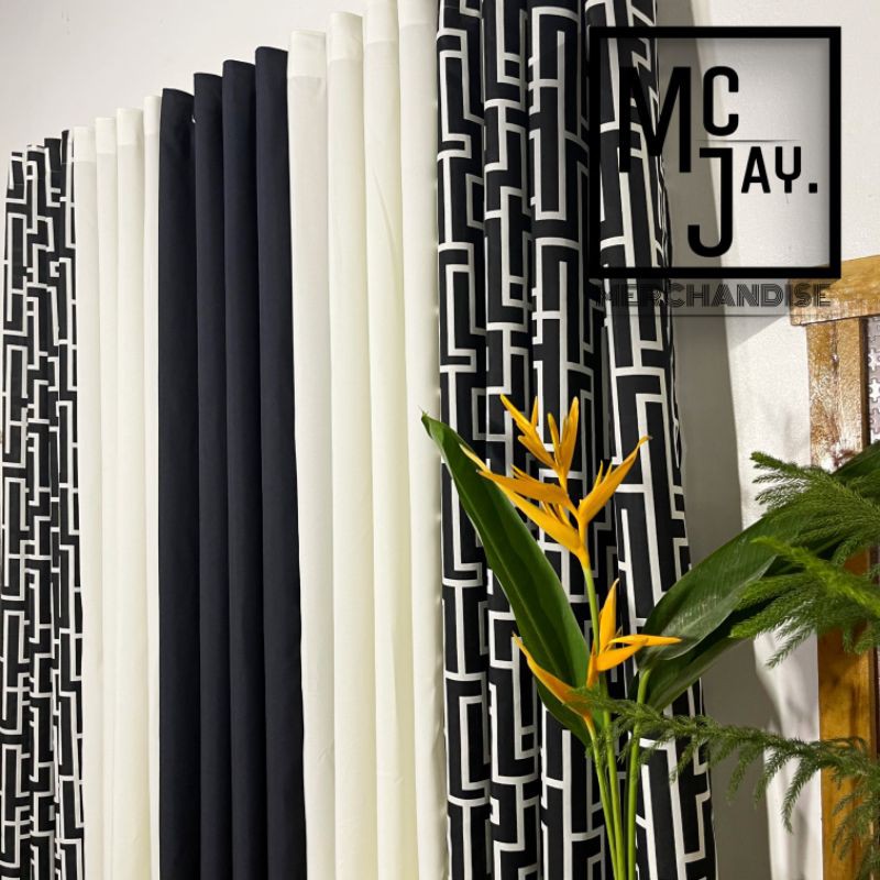 MCJAY - 5in1 Black and White Maze Ring Curtain Set (6ft/7ft) - Sold per ...
