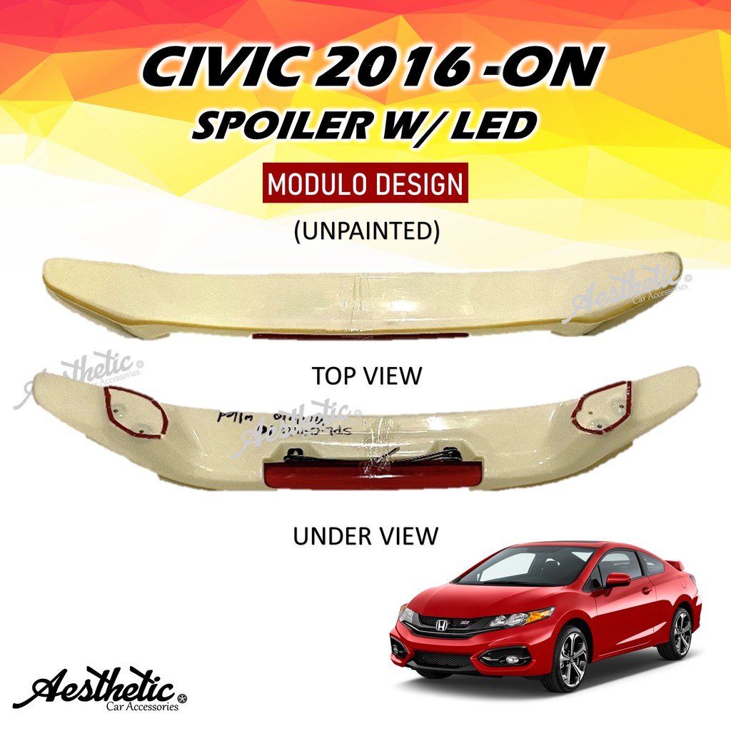 Honda Civic 2016-2021 Unpainted MODULO Spoiler w/ Third Break Light LED ...