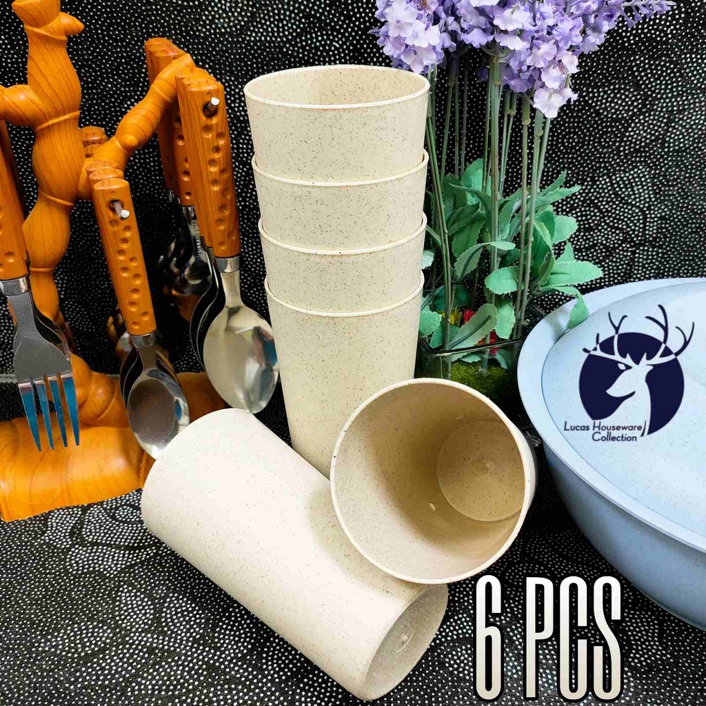 (6 in 1) 12oz WHEAT STRAW PLASTIC TUMBLERS / UNBREAKABLE PLASTIC CUPS ...