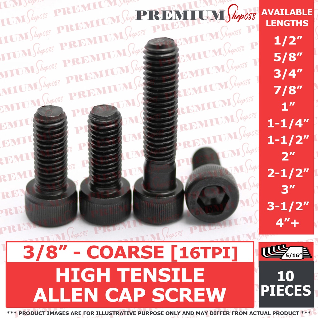 1/5/10pcs 3/8" High Tensile Allen Bolt Socket Head Cap Screw 16TPI ...