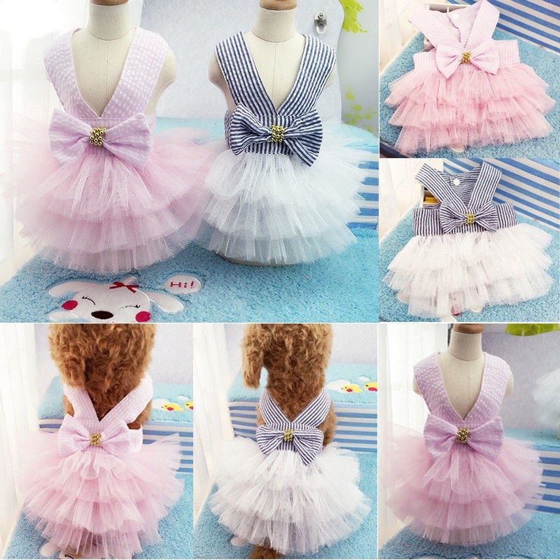 Summer Dog Lace Tulle Dress Pet Dog Clothes For Small Dog Party Bowknot ...