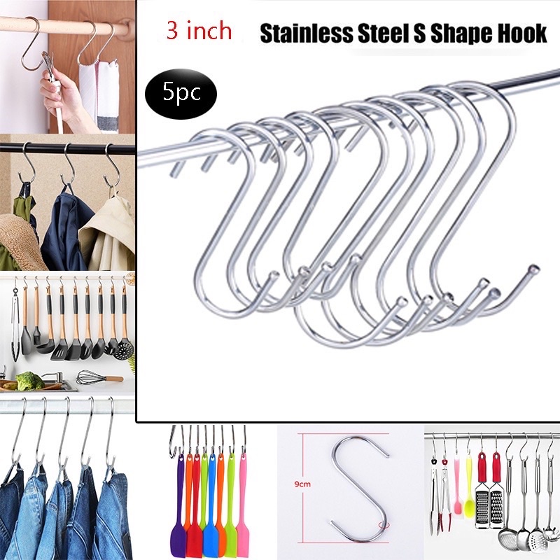 5pc wardrobe KitchenSShaped Hooks Heavy Duty Hooks Stainless Steel ...