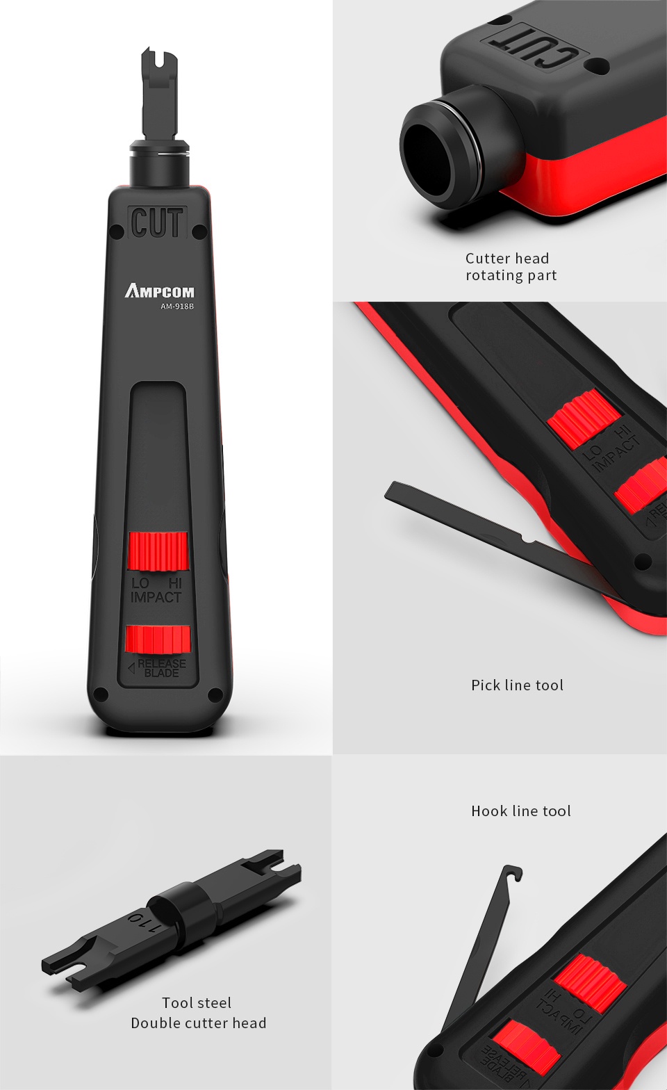 AMPCOM Punch Down Tool, 110 Type Multi-Function Network Cable Tool ...