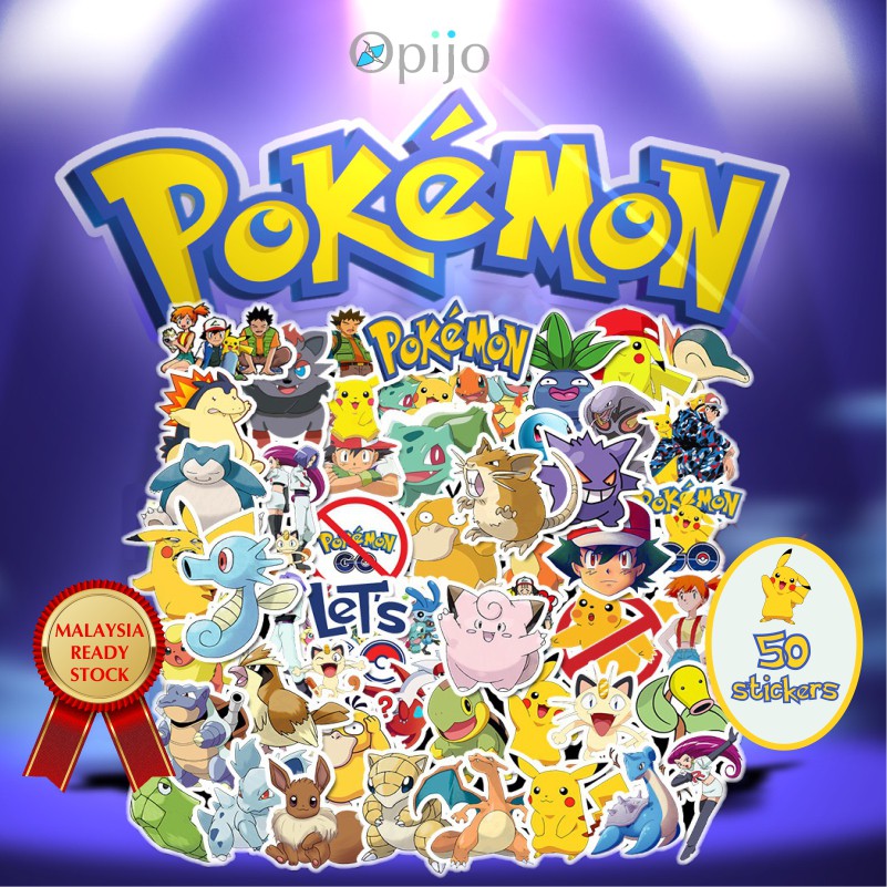 50 Pieces POKEMON Waterproof Stickers DIY Adhesive Luggage Laptop ...