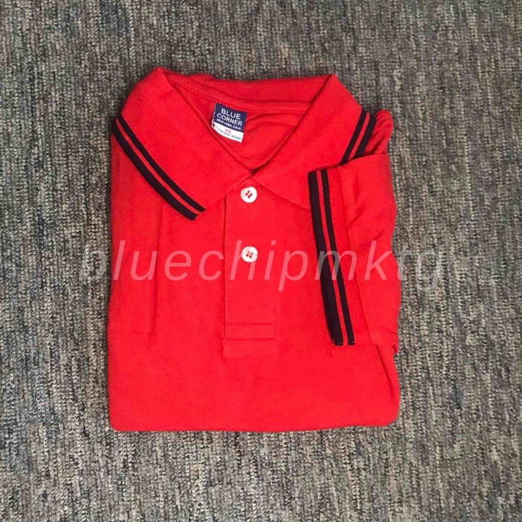 Men's Cotton Blue Corner Polo Shirt w/ Cuff Stripes (Style1) (White ...