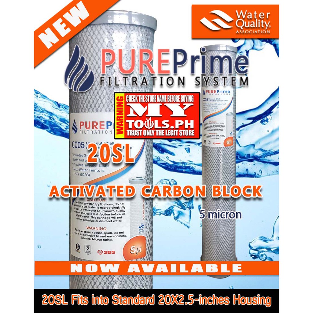 20SL Pure Prime Activated Carbon Block Cartridge Water Filter 20X2.5 ...
