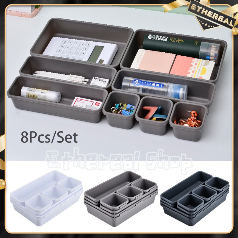 8pcs Set Organizer Box Trays Drawer Organizer Storage Box Tray Cutlery ...