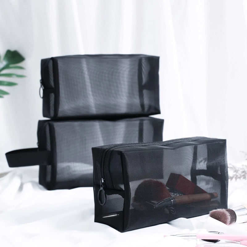 Small Large Women Black Mesh Transparent Cosmetic Bag/ Travel Toiletry ...