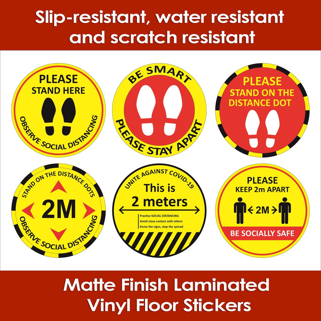 Thick Social Distancing Stickers Laminated Vinyl Floor Stickers 5 pcs ...