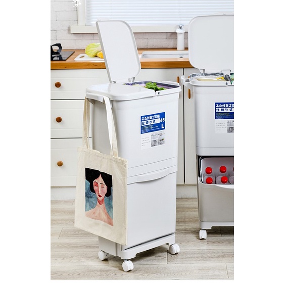 Garbage Trash Bin /Japanese Style / Wet and Dry Sorting Trash Bin / 3 ...