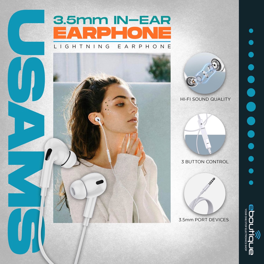 USAMS Ep-41 Lightning In Earphone Wired iPhone Headset Earphone ...