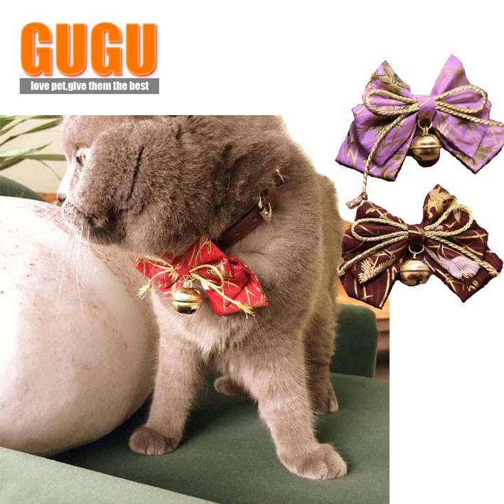 GUGUpet adjustable Japanese style bowknot bell handmade collar cat dog ...
