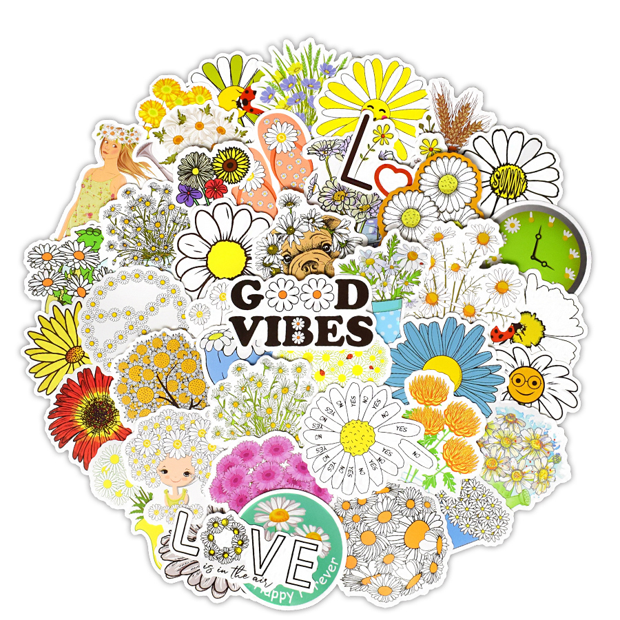 50 PCS Flowers Daisies Vsco Stickers Set Daisy Fashion Element Girl ...