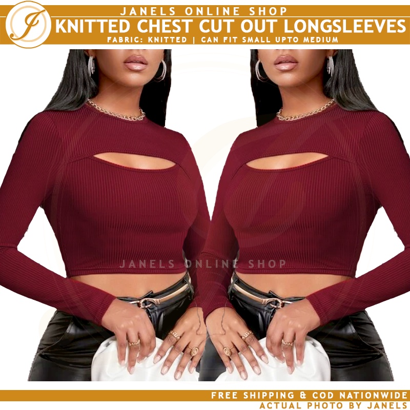 Cielo Chest Cut Out Knitted Long sleeve Crop Top | Shopee Philippines
