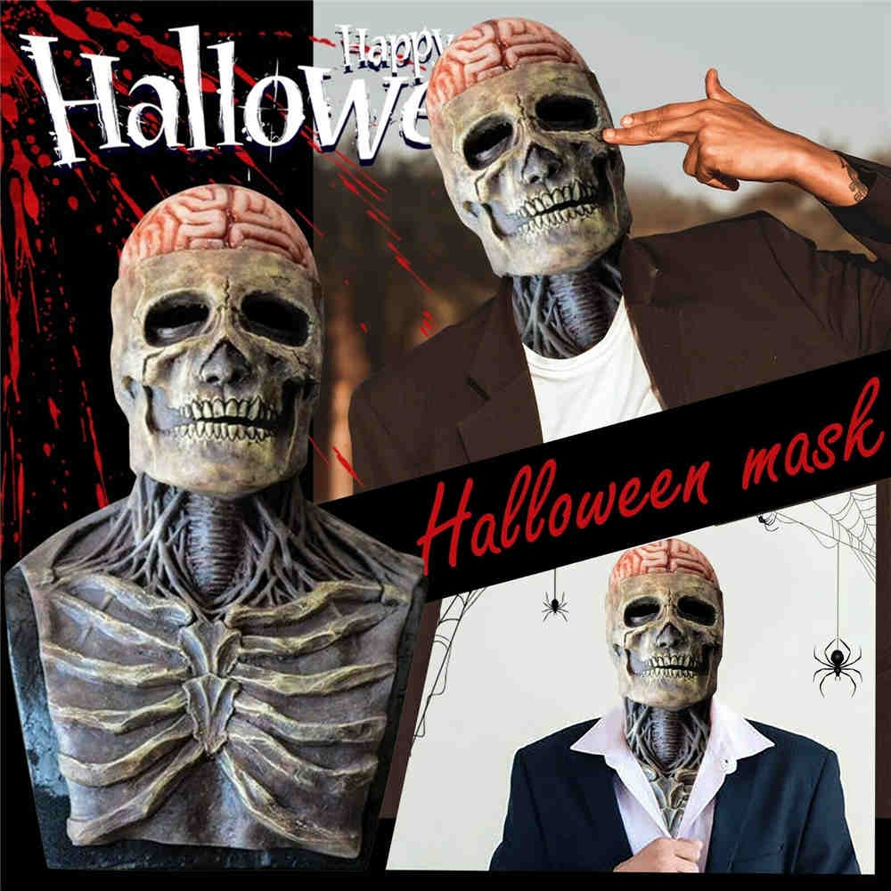Halloween Scary Mask Hood Mouth Movable Skull Hood Frightening Skull ...