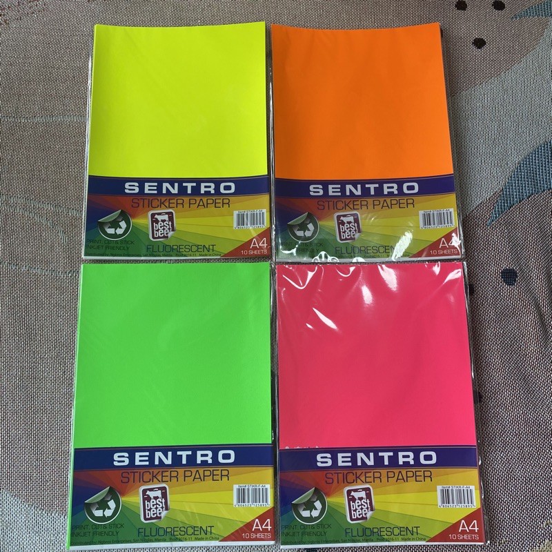 10 Sheets Sentro Fluorescent Sticker Paper Inkjet Friendly A4 Yellow ...