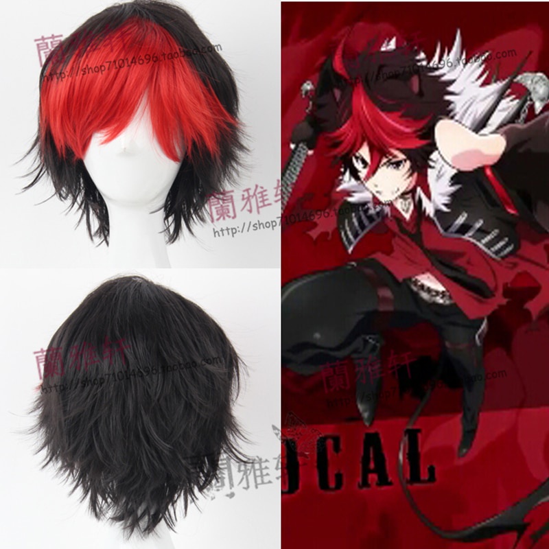 Show By Rock!! Crow Short Black Hair Red Bangs Wig Cosplay Wig Heat ...