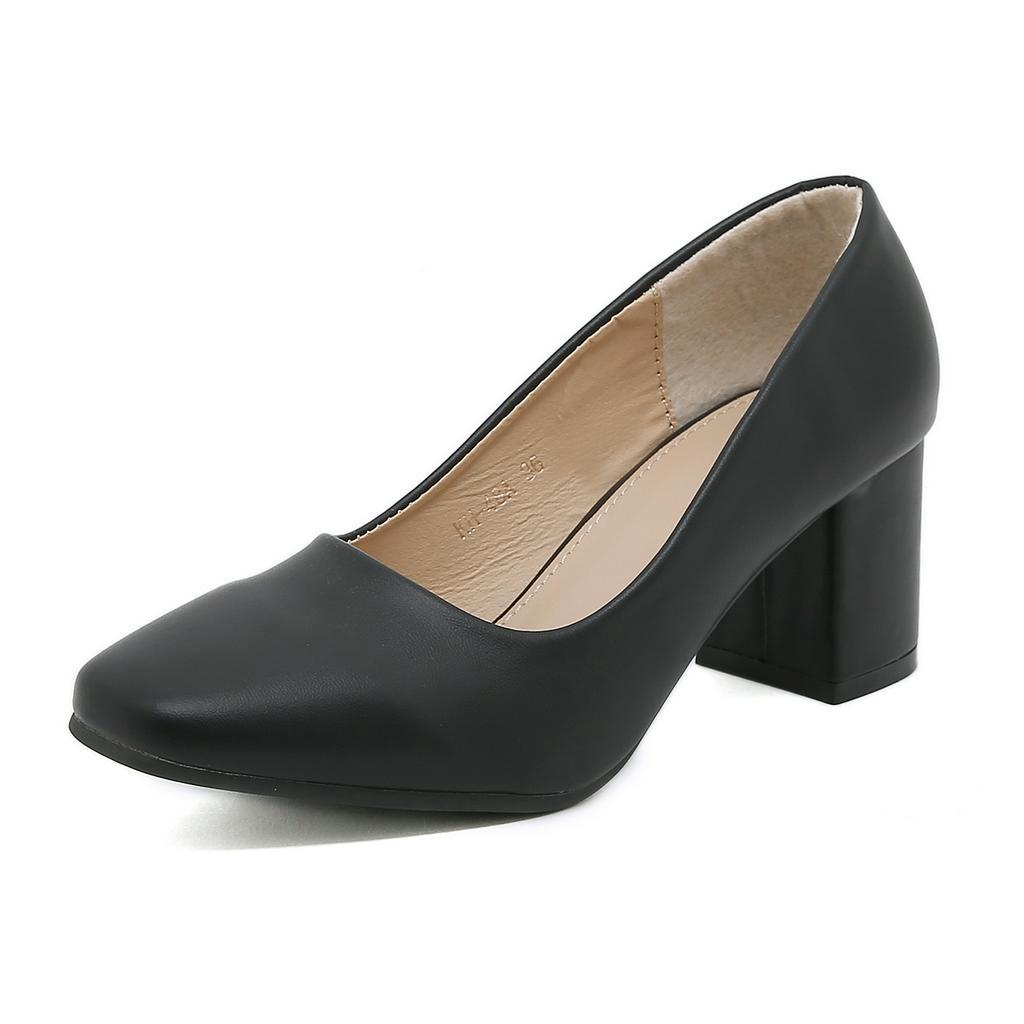 [JOAN ] Korean fashion square toe leather 2 inch high heels women's ...