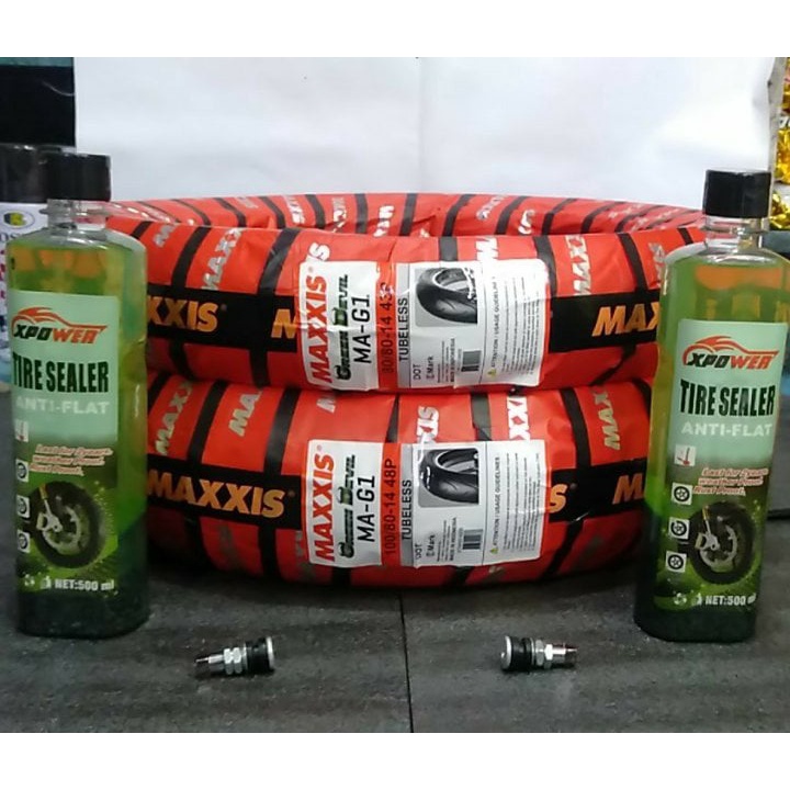 Maxxis Tubeless Tire Set 100/80-14 & 80/80-14 ( Free 2 Selant & 2 Pito ...