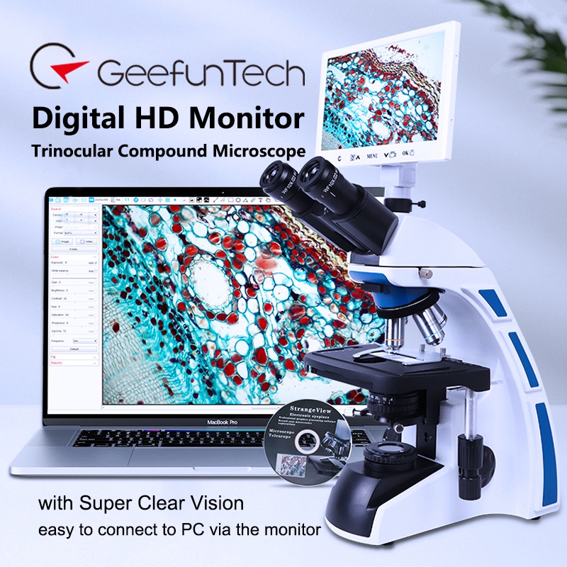 GEEFUNTECH HD Professional Biological Microscope 40X-1600X Digital ...