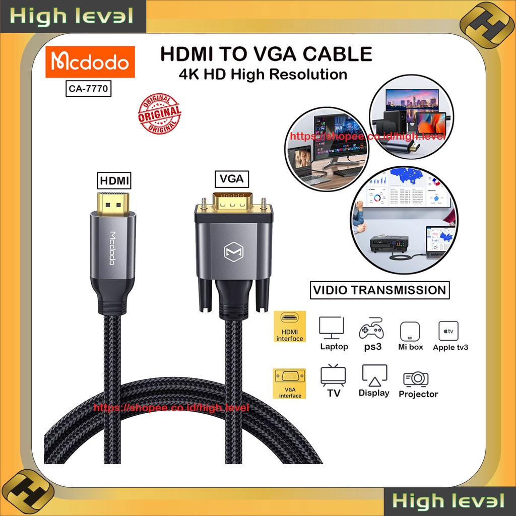 Mcdodo CA-7770 KABLE HDMI TO VGA 4K HD VIDEO AUDIO PREMIUM NYLON ...