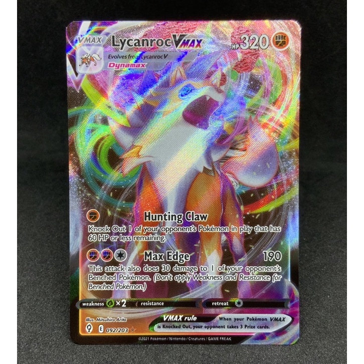 Pokemon TCG Lycanroc VMAX Ultra Rare 092/203 2021 Sword & Shield ...