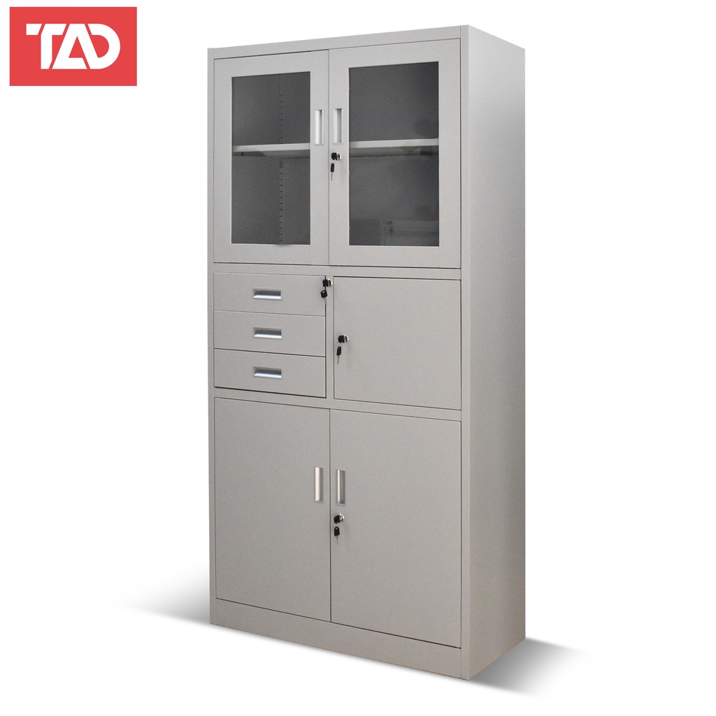 TAD FC-B3D STEEL FILLING LOCKER CABINET 5 DOOR 3 DRAWER WITH GLASS ...