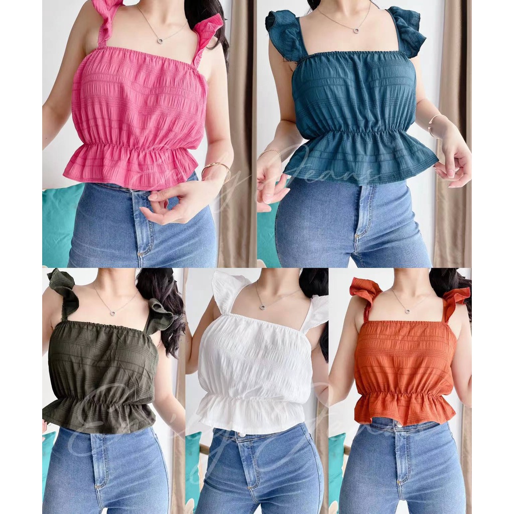 EMILY Sleeveless Flounce Bubble Lattice Crop Top NEW TREND | Shopee ...