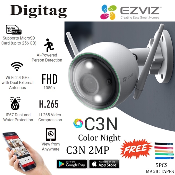 HIKVISION EZVIZ C3N 2MP Outdoor WIFI Color Night Camera FREE GIFT ...