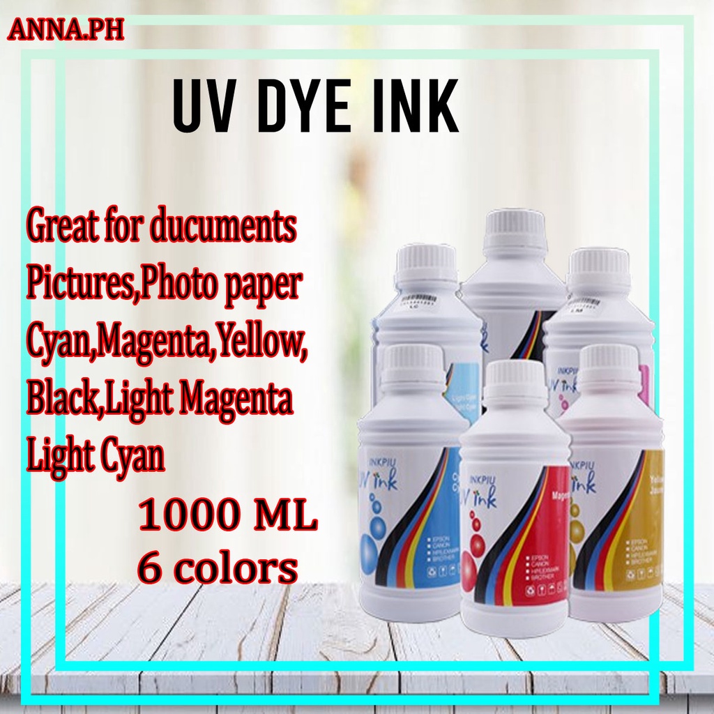 UV DYE INK 1000ML BOTTLE UNIVERSAL FOR INKJET PRINTER 4 COLORS | Shopee ...