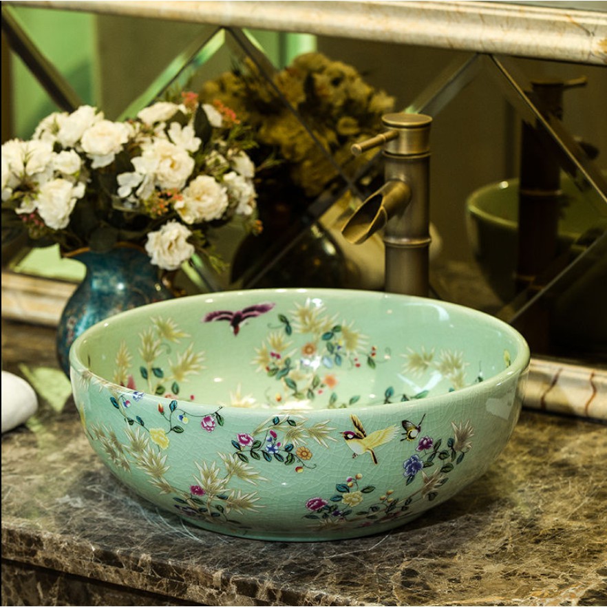Ceramic washbasin wash basin household combination round art bathroom ...
