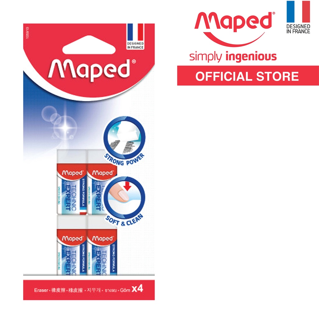 MAPED Technic Expert Eraser Small 4's Rectangle w/ Sleeves Pack of 2 ...