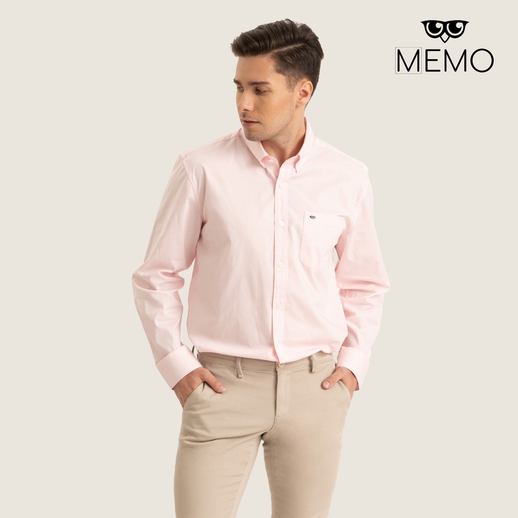 Memo Ultimate Basics Easy Fit Long Sleeve Shirt For Men (Barely Pink ...