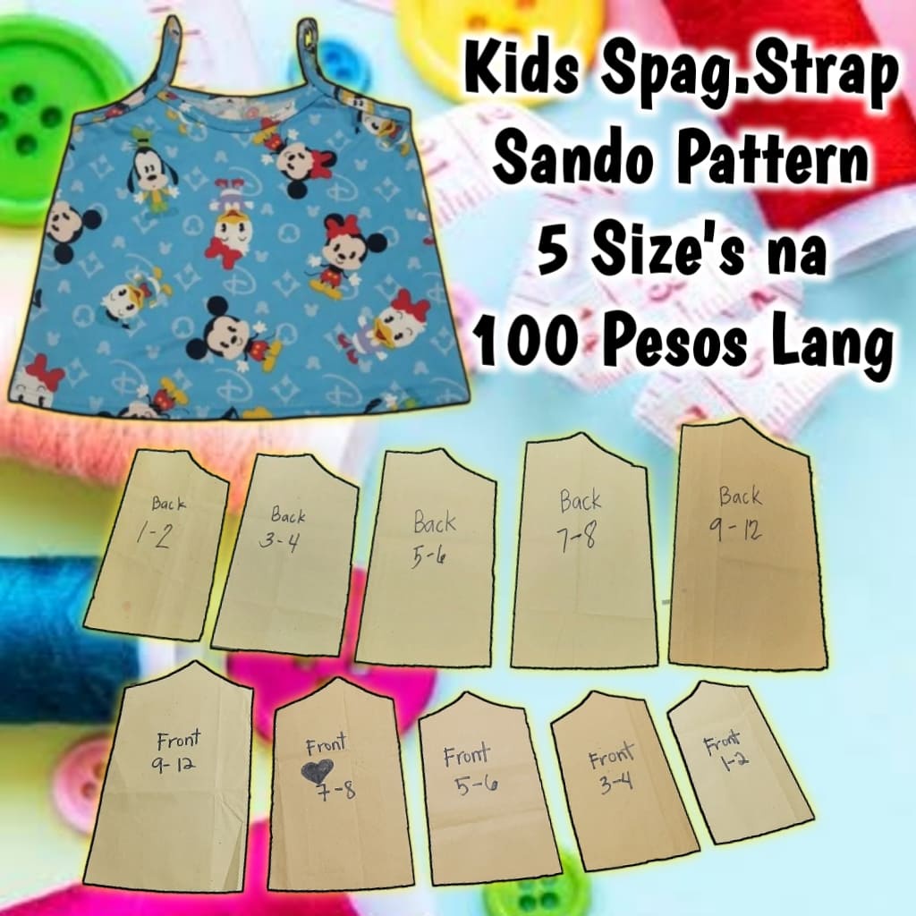 Kids Spaghetti Strap Sando Pattern 5 sizes from 1 to 12 yrs old 100 ...