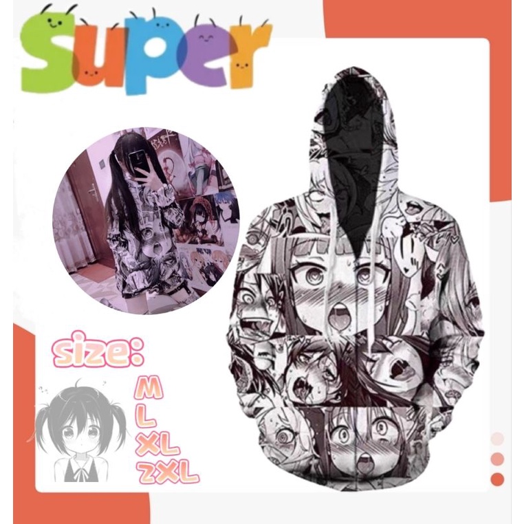 Unisex 3D Ahegao Hentai Hoodie Jacket With Zipper Japanese Anime ...
