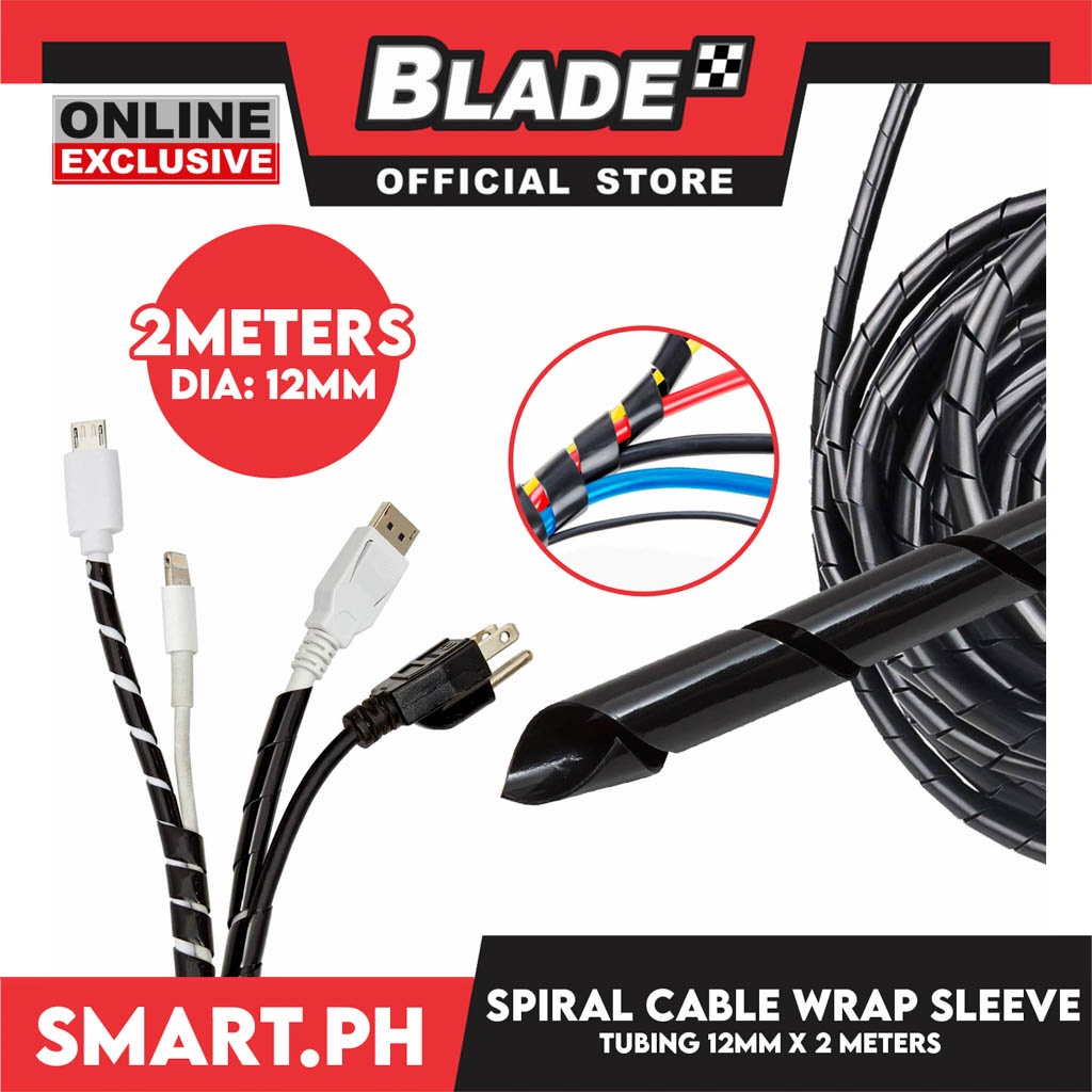 2M Cable Spiral Wrap Band Wire Tube Cord Management 12mm CS-15 (Black ...